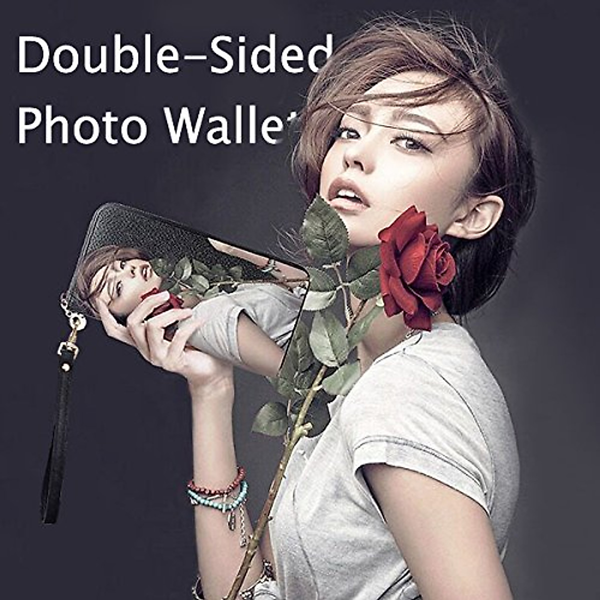 a266XDKSJK Women Leather Wallet Custom Photos Wallets Personality Clutch Bag Card Case Cash Holder Wallets Print Any Photo(Black Double Side)