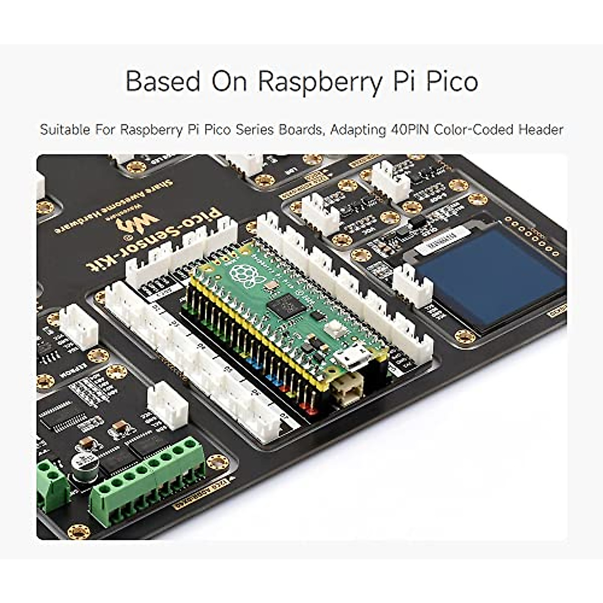 Waveshare Entry-Level Sensor Kit Compatible with Raspberry Pi Pico, Including Pico Expansion Board and 15 Common Modules-Sensor Kit + Raspberry Pi Pico H