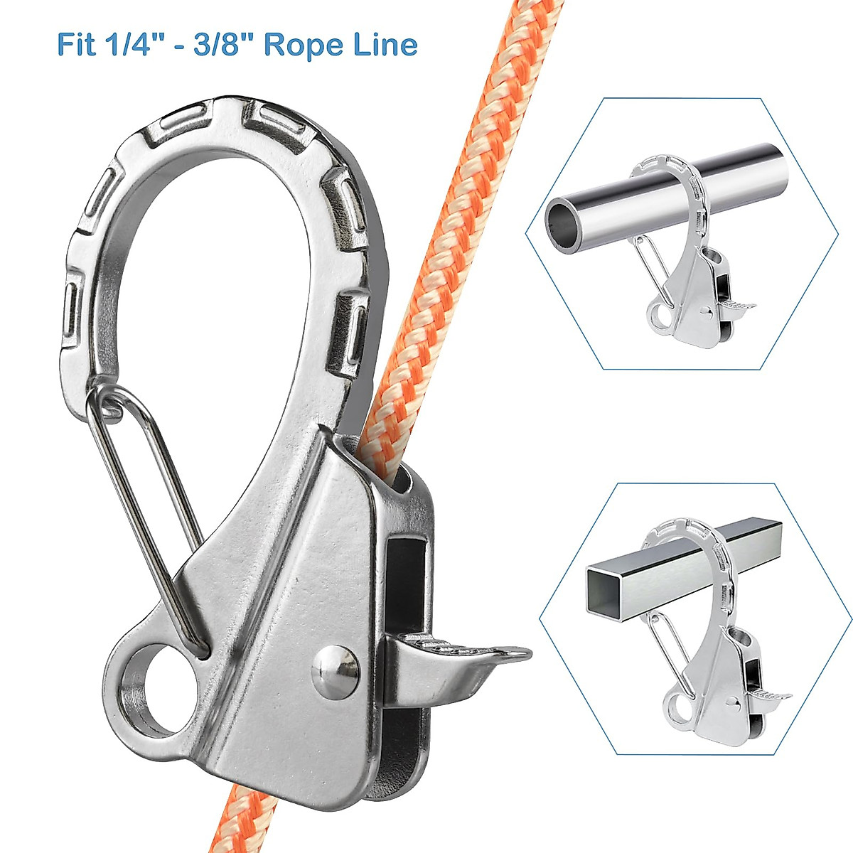 JYINCPED Stainless Steel Boat Fender Clips Quick Release Clips Boat Bumper Buoy Holders for Rail, Clamp on 3/8" – 5/8" Rope for Fastening Fender Lines, Ideal for Docking