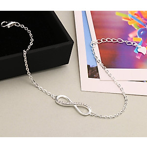 Sllaiss 925 Sterling Silver Infinity Love Bracelet for Women Infinity Endless Love Symbol Charm Adjustable Bracelet White Gold Plated
