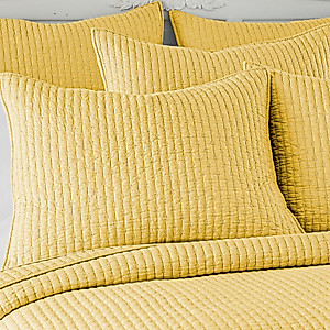 Levtex Home - Cross Stitch Yellow Quilt Set - Twin/Twin XL Quilt + One Standard Pillow Sham - Cross Stitched Pattern - Quilt Size (68x86in.) and Pillow Sham Size (26x20in.) - Reversible -Cotton Fabric