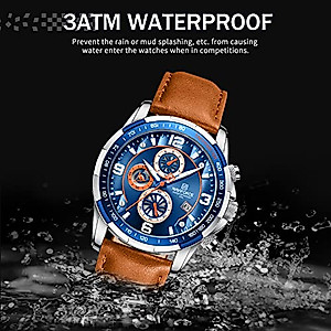 NAVIFORCE Sport Watches for Men Analog Quartz Chronograph Leather Strap Wrist Watch