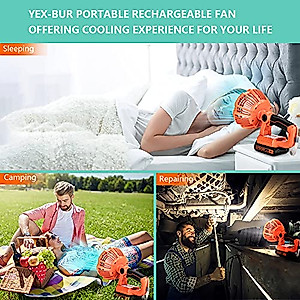 YEX-BUR Cordless Fan with Remote for Black & Decker 20V Li-ion Battery Portable Handheld Fan with 3 Speeds & 3 Mode Adjustable LED Light & USB-A Charging Port for Outdoor Camping