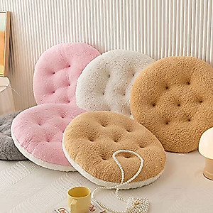 unlockgift Sherppa Round Chair Cushion 16 inch, Office Sedentary Butt Pillow, Decorative Seat Cushion for Rocking Chair,Couch,Bedroom,Car,Cream White