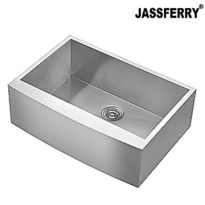 JASSFERRY Farmhouse Apron-Front Kitchen Sink Pull-Down Kitchen Faucet Combo 16-gauge Stainless Steel 30-inch Rounded Curved Undermount Sink