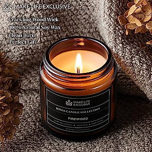 Set of 3 4oz Scented Candles for Men Gift Set | by The Fire | Woodwick Crackling Masculine Scent Candles | Manly Tobacco, Fire & Mahogany Teakwood Soy Candles | Unique Gift