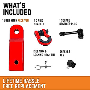 GearAmerica 2"x2" Uber Hitch Receiver – Heavy Duty Steel – for Class 4 Vehicles – Safe and Strong Anchor Point for 4x4s, Trucks, and SUVs - 10 Ton WLL, 20 Ton MBS – Red