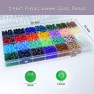 1960 PCS 6mm Glass Beads for Jewelry Making,28 Colors Crystal Beads Round Glass Beads for Bracelets Making Crystal Bead kit Gemstone Beads Bulk Earrings Necklace Phone Lanyard Keychains DIY Crafts