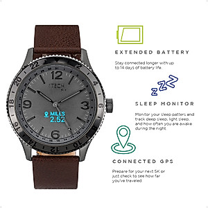 Itech Duo Smartwatch Fitness Tracker Step Counter Sleep Monitor Connected GPS Notifications for Women and Men up to 10 Day Battery Compatible w Android & iOS (Brown) (ITD3674GR01I-I16)