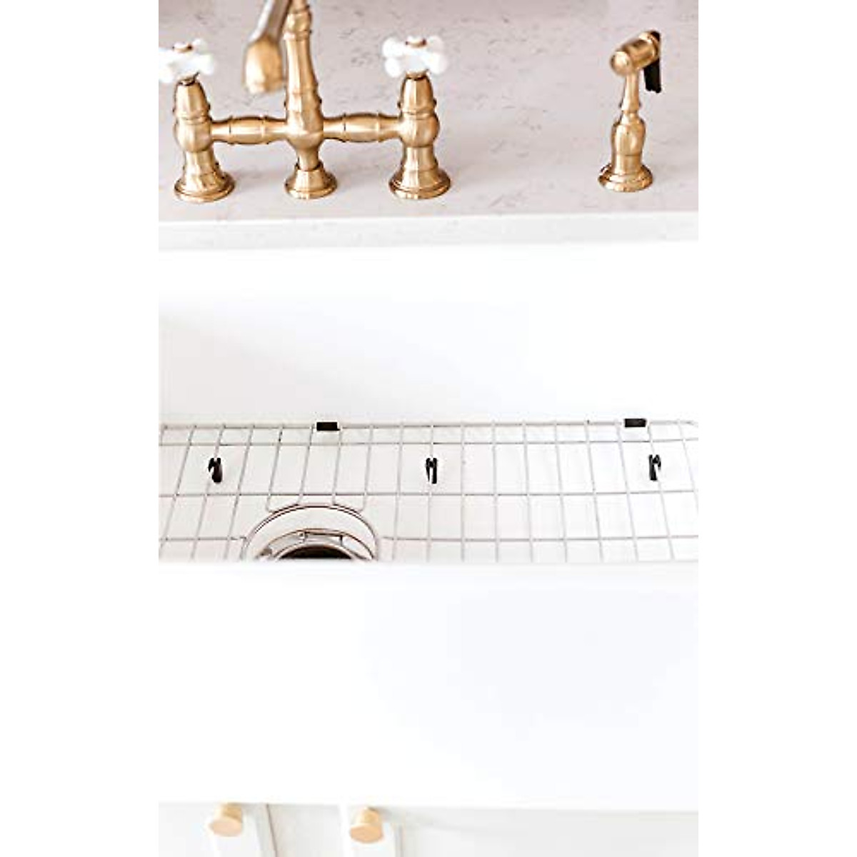 Kingston Brass KS7277PXBS English Country 8" Bridge Kitchen Faucet with Sprayer, Brushed Brass