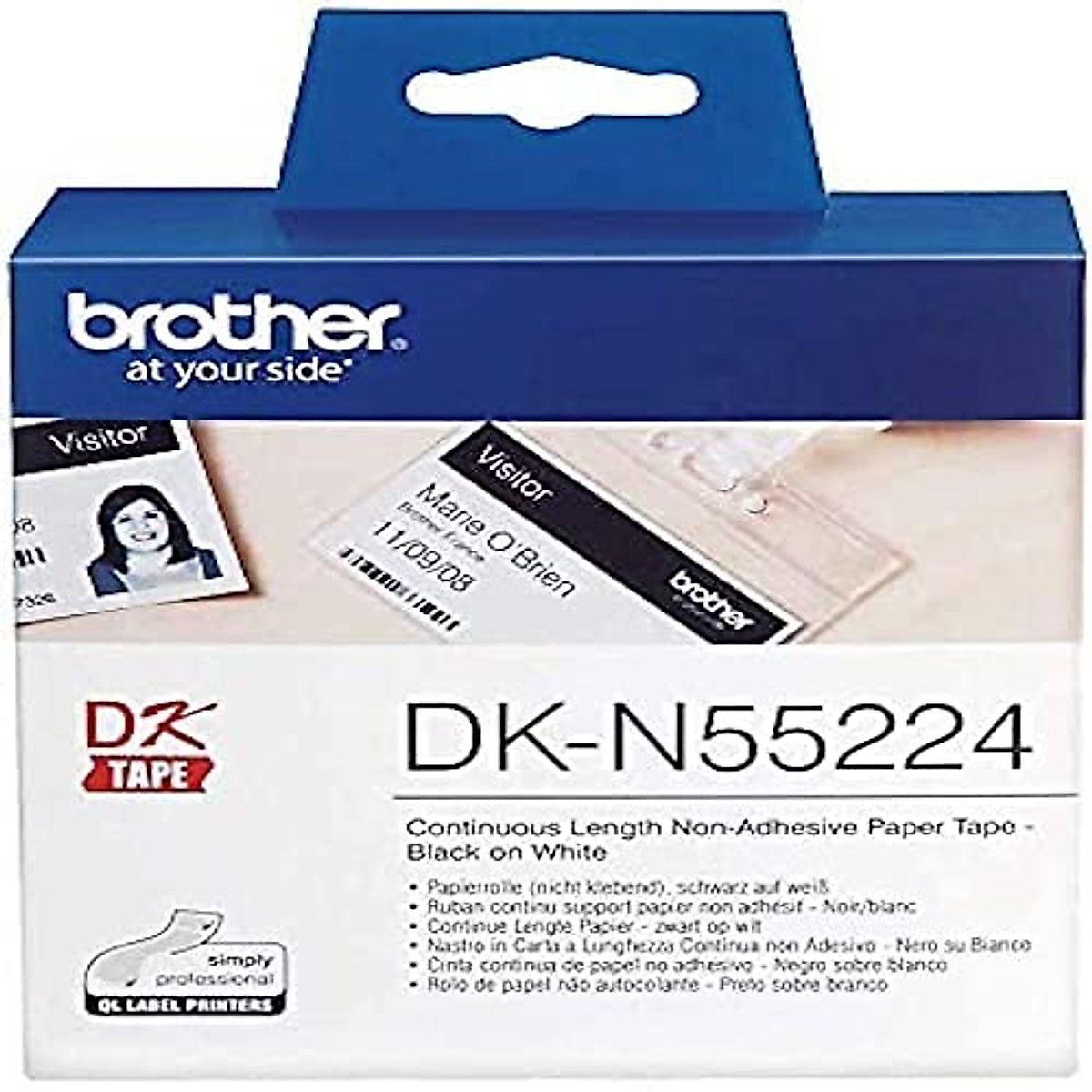 Brother DK-N55224 Label Roll, Non-Adhesive Continuous Length Paper, Black on Yellow, Single Label Roll, 54mm (W) x 30.48M (L), Brother Genuine Supplies