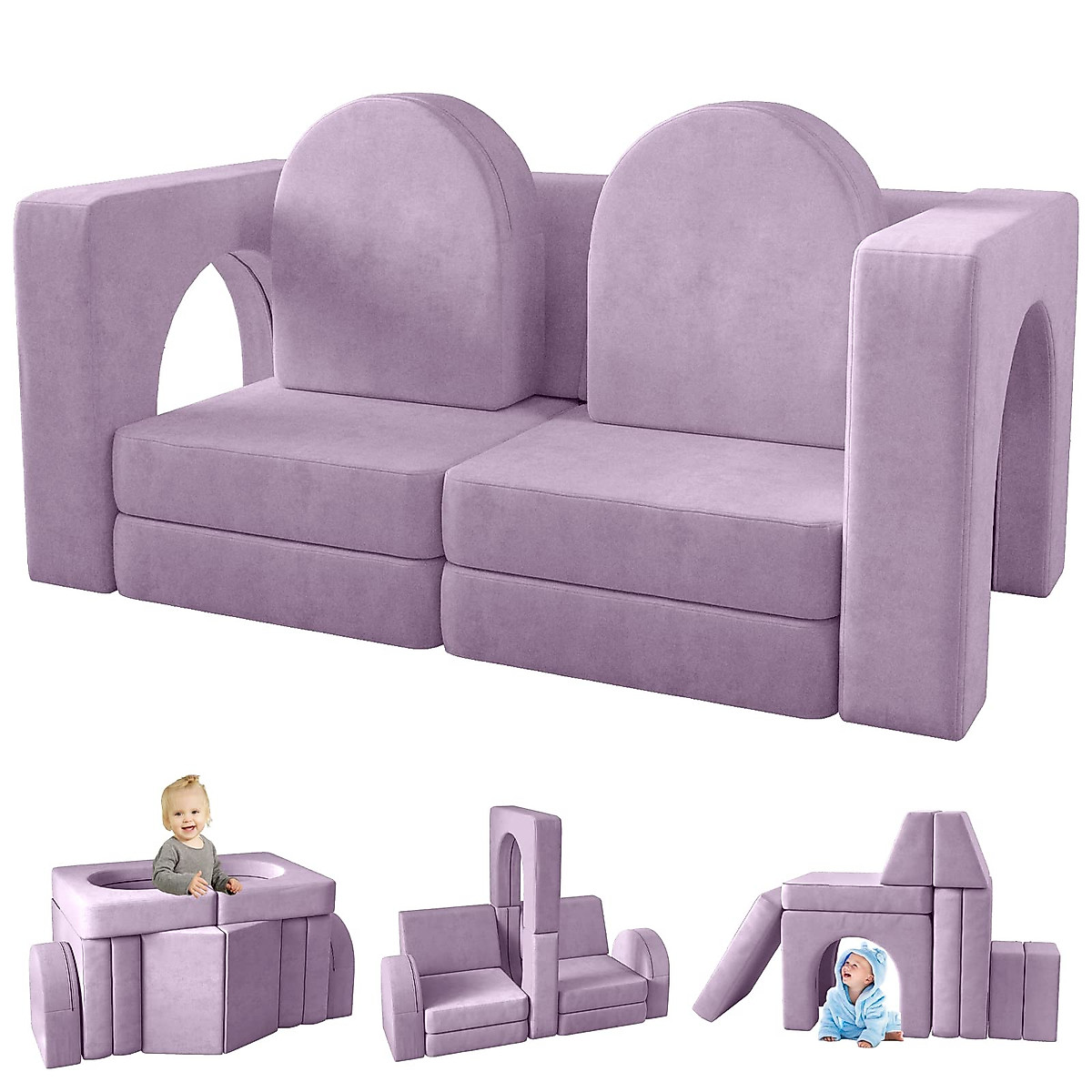 wanan Kids Couch 10PCS, Modular Kids Play Couch for Playroom Bedroom, 10 in 1 Multifunctional Kids Sofa for Playing, Creativing, Sleeping, Indoor Toddler Couch for Boys and Girls (Blueberry)