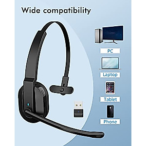 ASIAMENG Bluetooth Headset with Microphone(AI Noise Cancelling) USB Dongle, Trucker Wireless Headset with Mute Key Charging Stand 50H Talk Time Headset for Computer PC Laptop Cell Phones Home Office