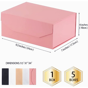 PACKGILO 1PCS Pink Gift Box 9.5x7x4 Inches, Sturdy Gift Box with Lid for Gift Packaging, Foldable Magnetic Closure Storage Boxes, Bridesmaid proposal box, Rectangle Collapsible Box