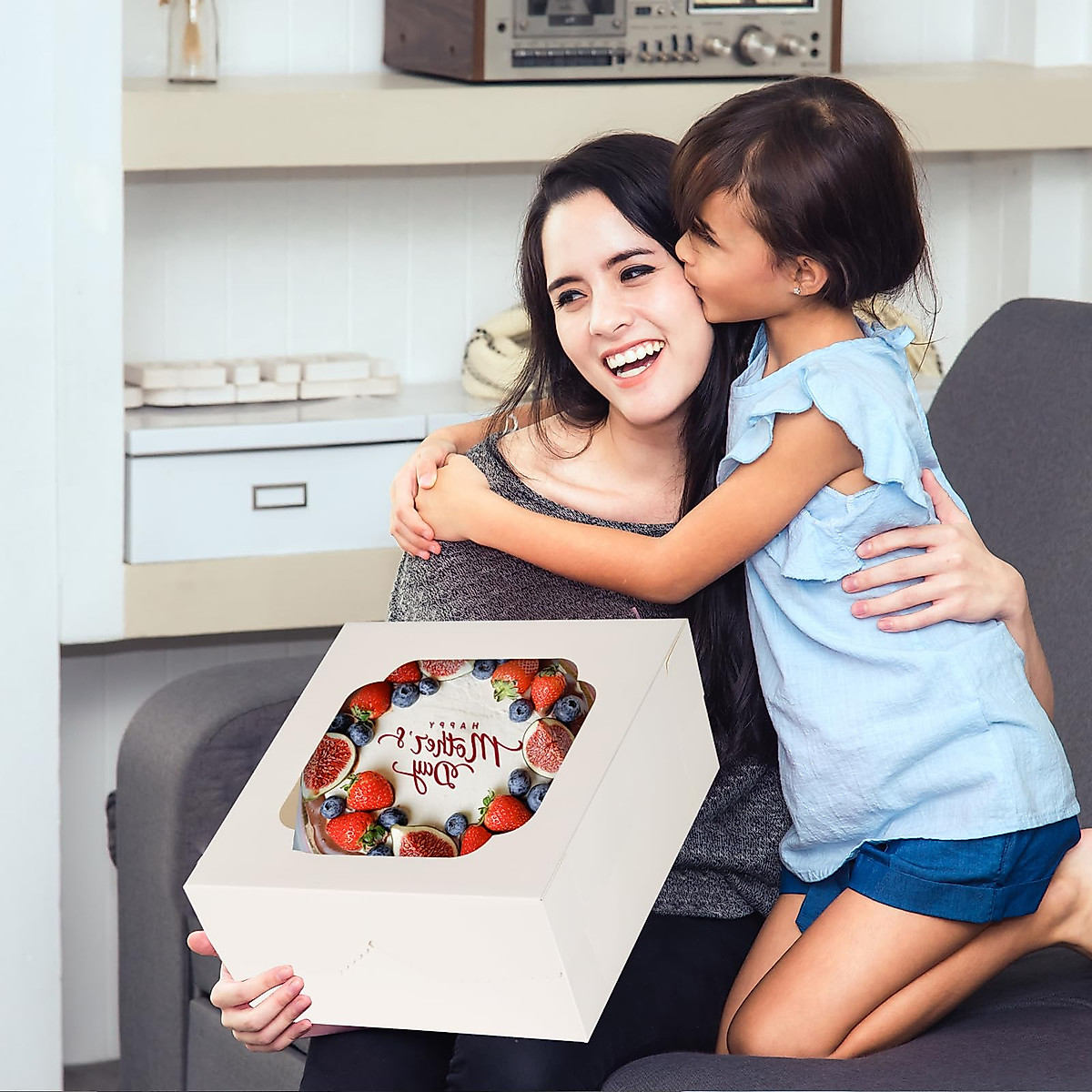 TOMNK 20pcs Cake Boxes, 12x12x6Inch White Bakery Boxes with Window, Disposable Cake Caddy Carrier Container for Valentine's Day, Mother's Day, Pie Pastries Cookies Cakes