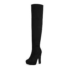 DREAM PAIRS Women's HIGHPLAT Black Chunky Thigh High Over The Knee High Heel Boots Size 7.5 B(M) US