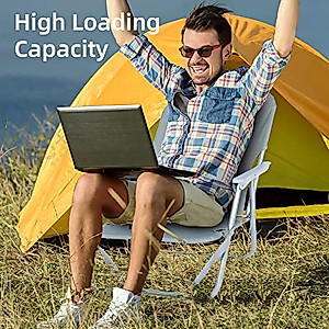 YSSOA Folding Beach Adults, Portable Heavy-Duty Lawn Chairs Made of High Strength 600D Oxford Fabric and Steel Frame for Outdoors, Camping, Picnic, BBQ, 1-Pack, Grey