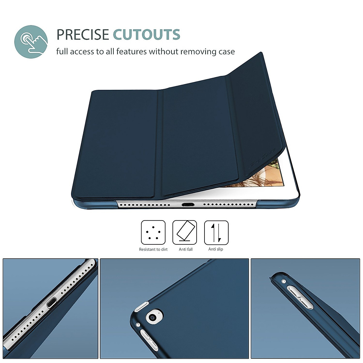 ProCase Smart Case for iPad Mini 4 2015(Model: A1538 A1550), Ultra Slim Lightweight Stand Case with Translucent Frosted Back Smart Cover for iPad Mini 4th Gen 2015 7.9 Inch -Navy Blue