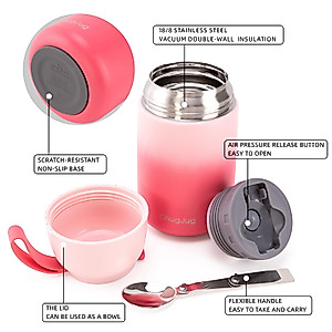 ChugJug Thermo for Hot Food for Adults Kids | Wide Mouth, 18 oz Insulated Food Container with Spoon, Leakproof Soup Thermo for School Office Travel, Thermal Steel Food Jar Easy to Carry (Pink)