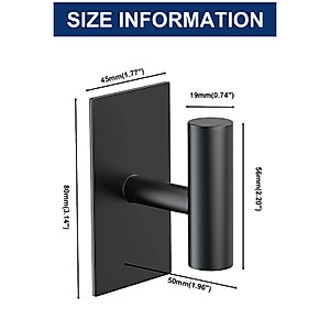 VAEHOLD Wall Towel Hooks, Heavy Duty Sticky Holder Waterproof Towel Hooks for Hanging Coat, Clothes, Closet Hook Wall Mount for Kitchen (Black, Adhesive 2 Pack)