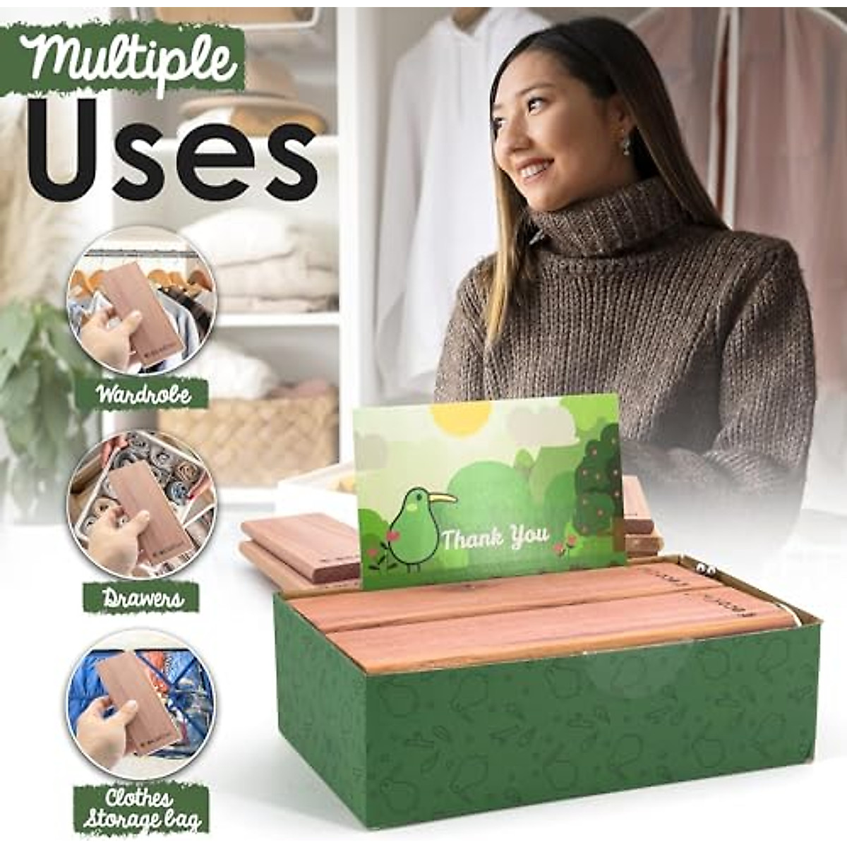 ecoKiwi Cedar Blocks for Clothes Storage - 10 Pack Hanging Cedar Planks - Natural Cedar Chips for Closets and Drawers - Cedar Wood Hangers with Sandpaper - Cedarwood Scent Freshener Protection Control