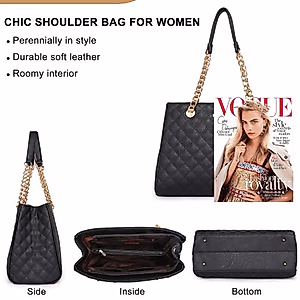 Montana West Shoulder Handbags for Women Quilted Tote Purse Ladies Designer Satchel Hobo Bag with Chain Strap Gift MWC-040BK