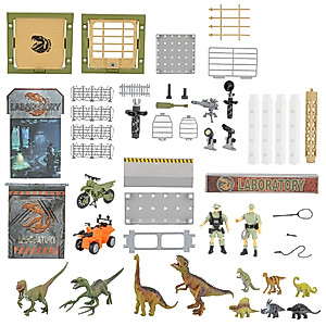 FLYINTOYS Dinosaur Toys for Kids,Dinosaurs Figures Playset with trex,Soldier,Lab,Dino Cage,Hunting Equipment,Create a Dino World,Educational Toy Birthday for Toddler 3-9 Boys&Girls