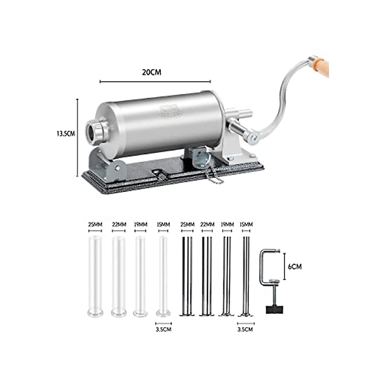 MZTOGR Sausage Stuffer - Stainless Steel Homemade Manual Sausage Maker Horizontal Meat Filling Kitchen Machine, Packed 8 Stuffing Tubes (2.5LBS)