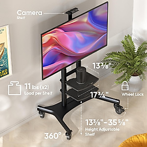 ONKRON Mobile TV Stand with Wheels Rolling TV Stand for 40-65 Inch LED LCD Flat or Curved Screen TVs up to 100 lbs - Height Adjustable TV Cart with Shelves - max VESA 600x400 (TS1351) Black