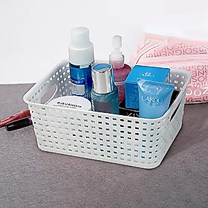 Sosody Plastic Woven Storage Baskets, Small Classroom Baskets, White, 6 Packs