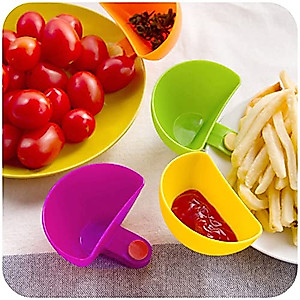 Seasoning Box Dip Clips - 4pcs Color Plastic Dip Bowl Plate Holder for Tomato Sauce Soy BBQ and Other Party Dinner