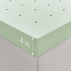 Novilla Mattress Topper King, High Density 4 Inch Memory Foam Mattress Topper with Gel Infusion for Pressure-Relieving & Cooling, Medium Soft King Size Mattress Topper, Airflow Design Green