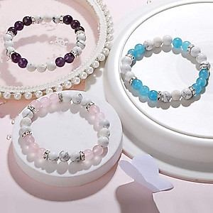 SUMMER LOVE Aquamarine Gemstones Healing Crystal Stretch Bracelet for Anxiety Stress Relief Natural Lava Stones Oil Diffuser Yoga Meditation Beads Bracelets for Women
