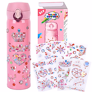 YOFUN Create Your Water Bottle with Tons of Rhinestone Gem Stickers - Craft Kit & DIY Art Set for Children, Gift for Girls - 17 OZ BPA Free Stainless Steel Vacuum Insulated Mug (Gemstone)