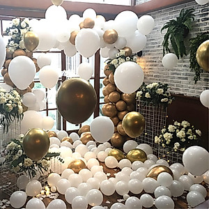 10 inch White Latex Balloons, 100 pcs Thick White Party Balloons Birthday Decorations (White)