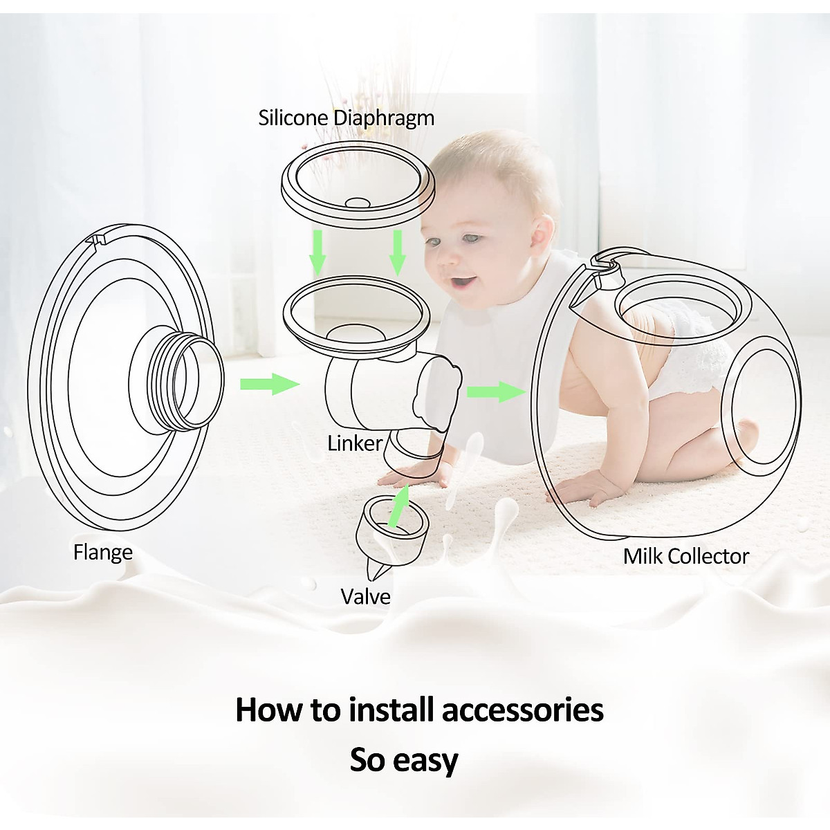 Veoiramc Wearable Breast Pump Parts Accessories Replace Silicone Diaphragm/Duckbill Valve/Collector(180ml)/Linker/Flange, Compatible Suitable S9/S10/S12, Original Part Accessories Replacement(27mm)