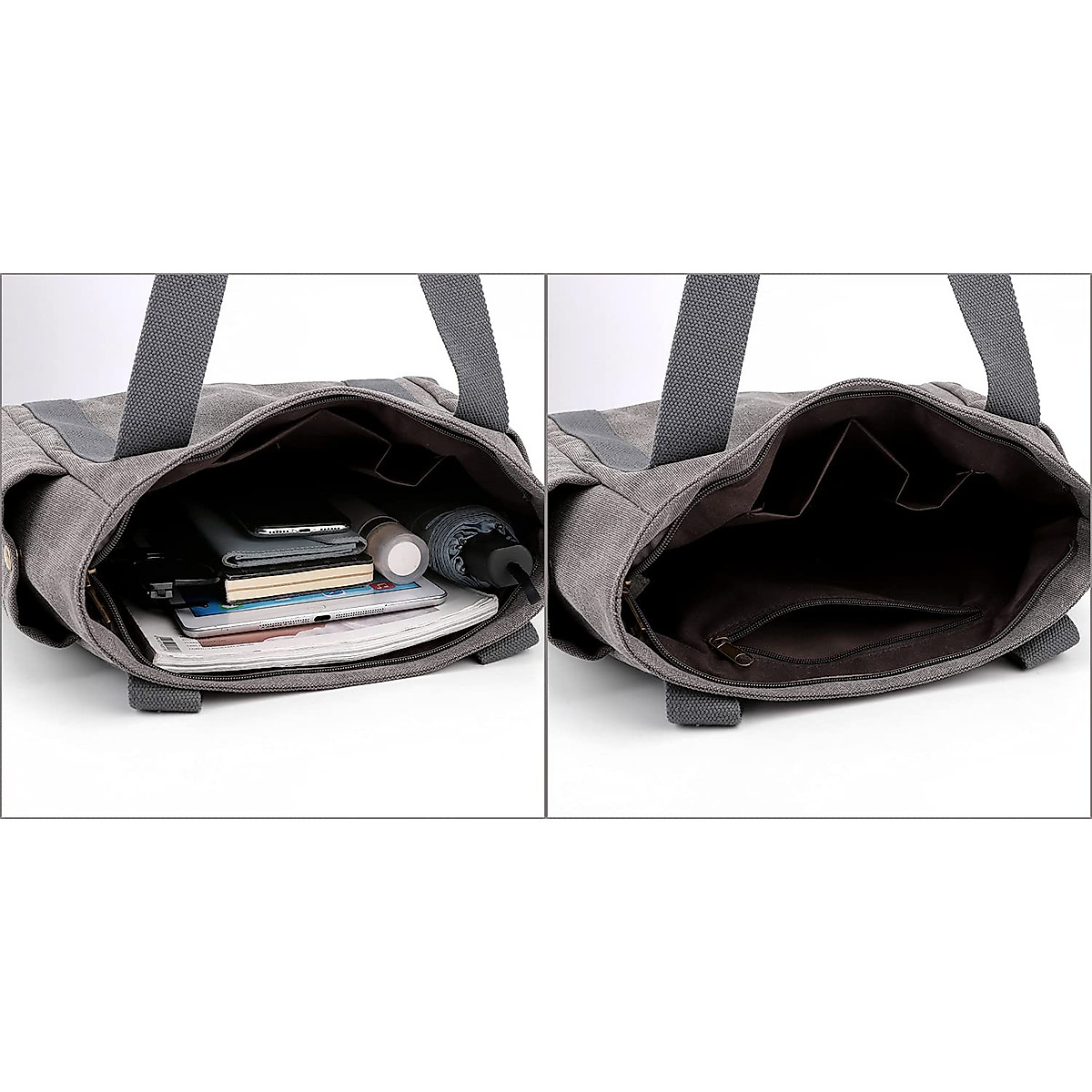 JIANLINST Women's Canvas Tote Handbags Multi-pocket Retro Casual Shoulder Bag Top Handle Satchel Tote Purse Black