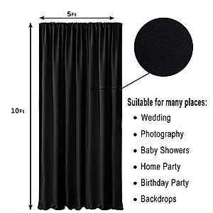 Hiasan Black Backdrop Curtains for Parties, Polyester Photography Backdrop Drapes for Family Gatherings, Wedding Decorations, 5ftx10ft, Set of 2 Panels