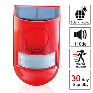 1 Pack Solar Outdoor Motion Sensor Alarm, Solar Powered Sound Alarm Strobe Light,110dB Motion Detector Security Alarm Loud Siren for Home Villa Farm Outdoor Yard