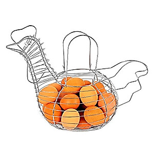 Southern Homewares Chicken Hen Shaped Egg Collection Storage Wire Basket Farmhouse Style Organization Chrome