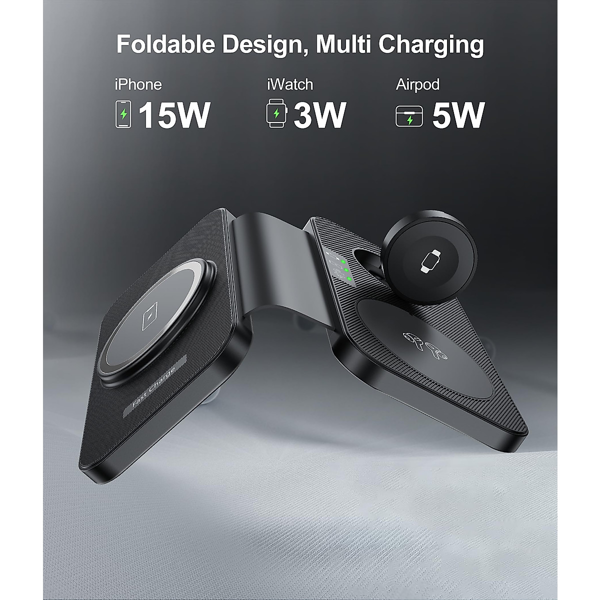3 in 1 Charging Station for Multiple Devices Apple, XooFly Wireless Magnetic Travel Charger for Multiple Devices, Phone Charger Pad for iPhone 15 14 13 12 Pro Max Plus Mini, iWatch, Wireless Earbuds