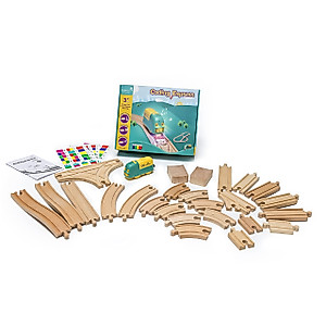 Robobloq Wooden Train Set, 25 PCS Wooden Tracks, 22 Functions Lights/Music, 3 Game Modes, Preschool Educational Toys Gifts for Kids Age 3-7, Fit Thomas The Train, Brio, Melissa & Doug