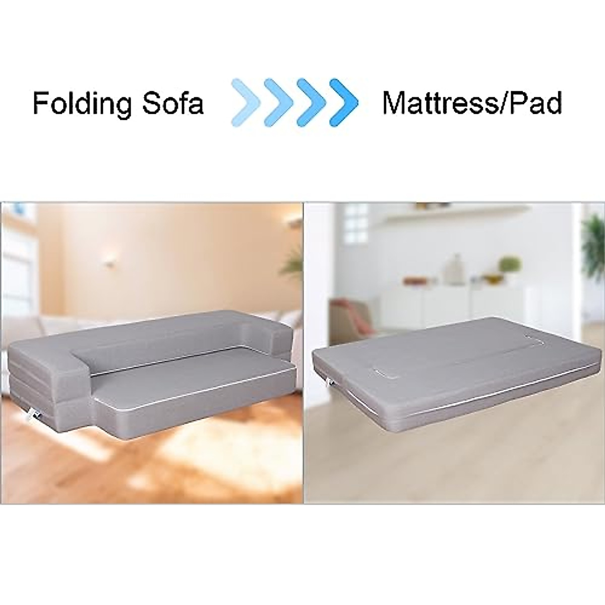 HonTop 10 Inch Folding Sofa Bed Memory Foam Couch Floor Modern Futon Sofa Bed, Full Sleeper Chair Bed for Living Room Bedroom