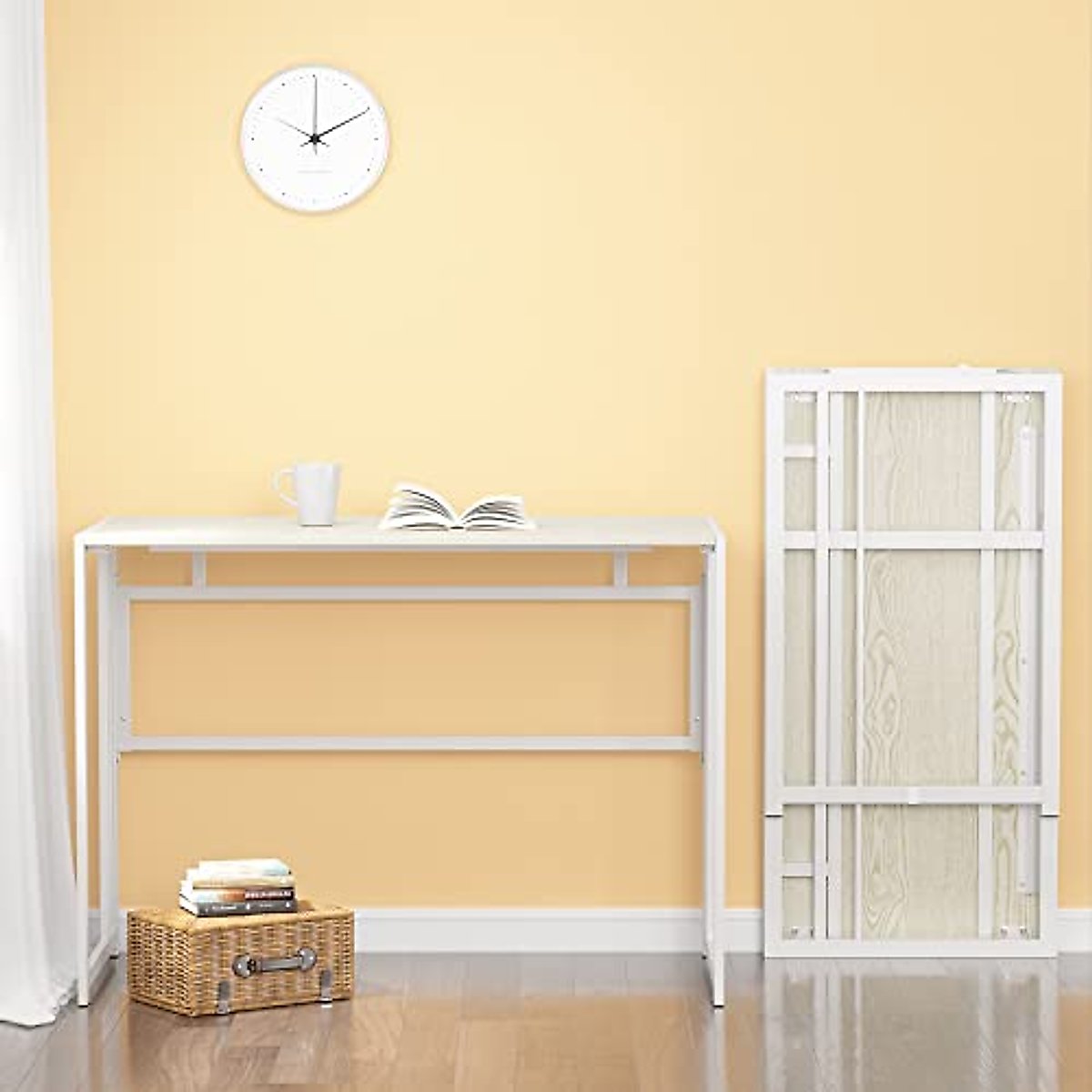 Gezen Folding Desk 40'' Computer Desk for Home Office, No Assembly Office Desk Foldable Simple Study Writing Desk Table for Small Spaces(Beige, White)