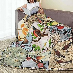 Birds Blanket and Throws Bird in The Tree Throw Blankets Birds Decor Soft Cozy Fleece Plush Warm Flannel Bedding Blanket Gifts for Bird Lovers Girls Boys Kids Adults Couch Travel 40"X50"
