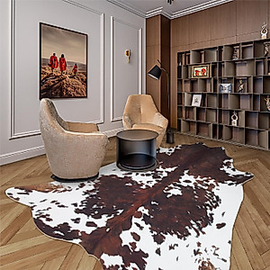 Guyekobe Cowhide Rug 5.2X4.6 ft Cow Print Rug Animal Print Area Rugs for Western Decor Western Rugs for Living Room Bedroom Decor Durable Non-Slip Cow Hide