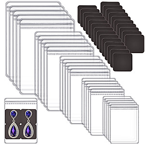 Sureio 200 Pcs Anti Tarnish Strips with Clear Plastic Jewelry Bags Sets, 100 Assorted Size Transparent Jewelry Storage Bags and 100 Anti Tarnish Strips for Packaging Jewelry Rings Earrings (5 Sizes)