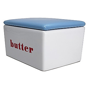 First of a Kind Ceramic Butter Box, Red, White & Blue - Vintage Butter Keeper Dish with Lid - Farmhouse Kitchen Decor - Butter Storage Container for Refrigerator - Butter Holder Container Box