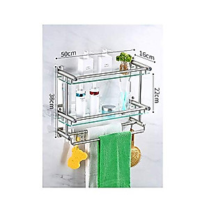 2 Tier Bathroom Shelf Wall Mounted Towel Rack for 8mm Tempered Glass Shelf Storage Holder, Stainless Steel Shower Basket, Pack