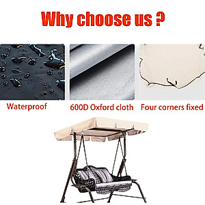 HyzXqq Waterproof Swing Canopy Replacement - Durable 600D Oxford Cloth Garden Swing Seat Cover for Outdoor Patio, Park, and Porch Furniture(Coffee-hdw,76.77" x 49.21" x5.9")
